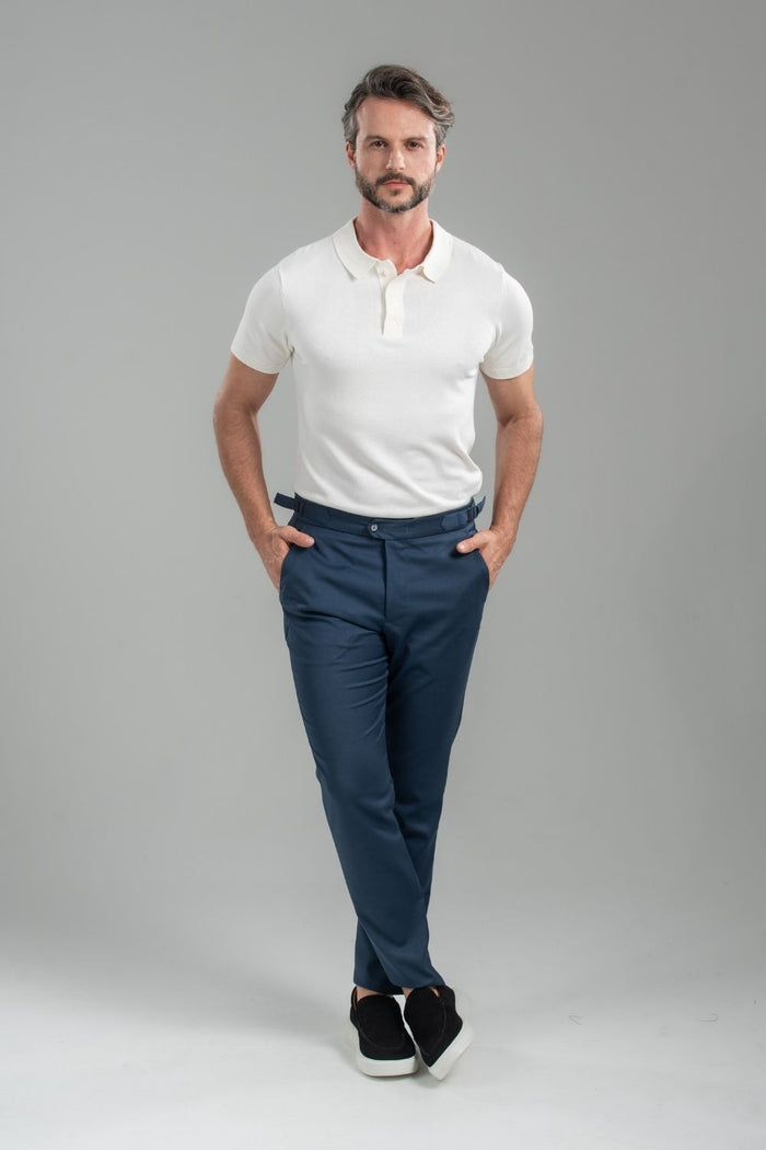Calça Blaine Alfaiataria Com Ajuste Lateral - Linha Rich - Azul Escuro