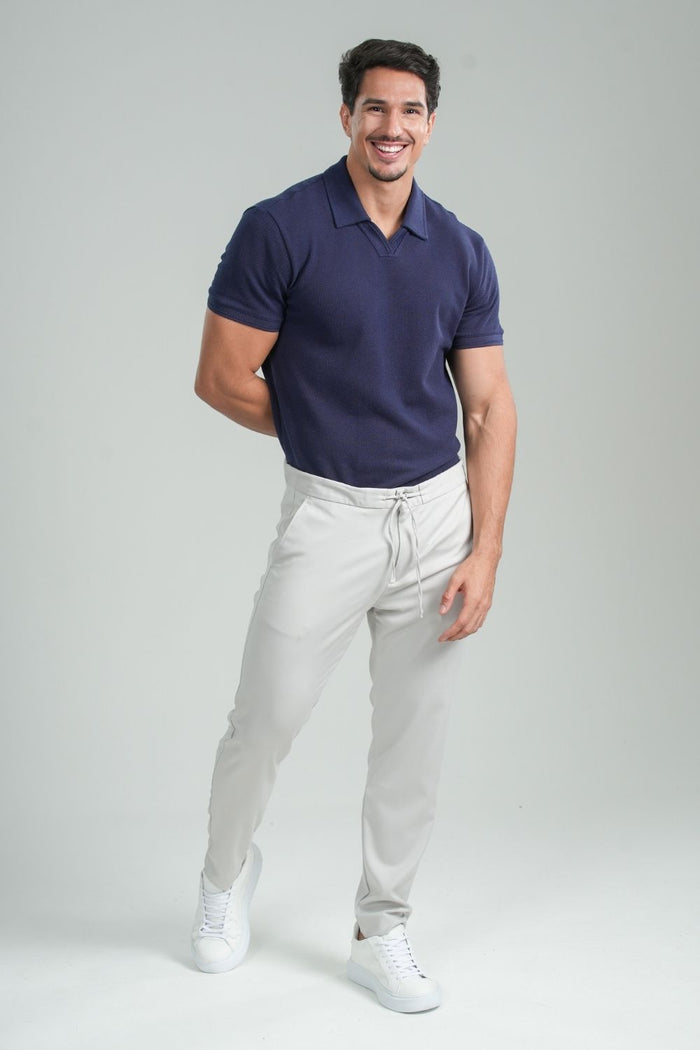 Camisa Polo Rich Tricô Texturizada Sem Botão - Linha Rich - Azul Escur