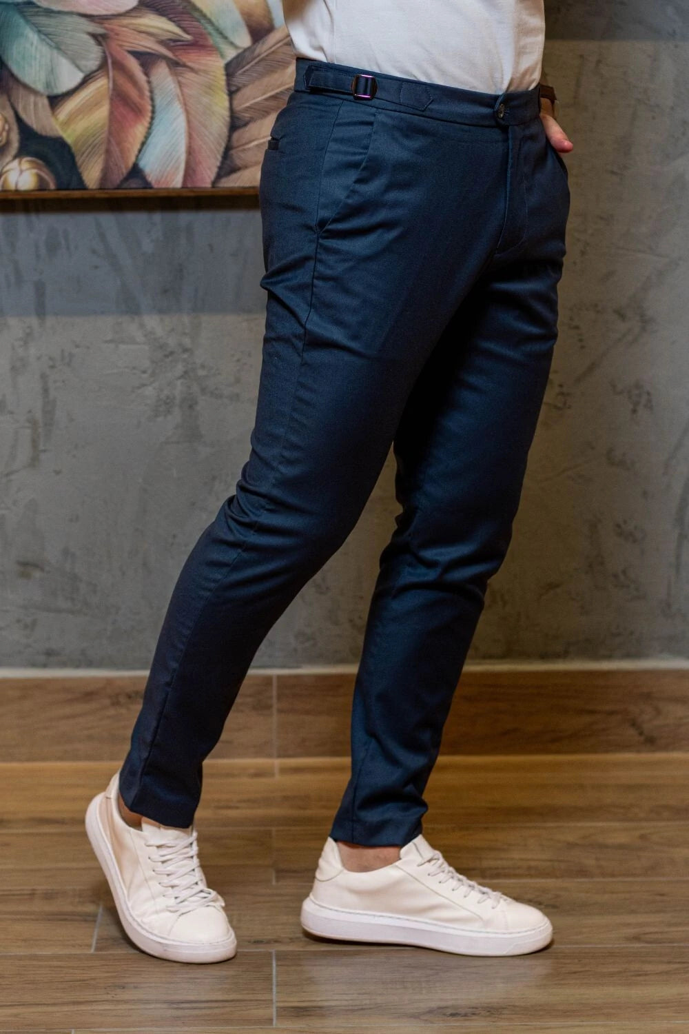 Calça Blaine Alfaiataria Com Ajuste Lateral - Linha Rich - Azul Escuro